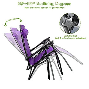 Geniqua Purple Zero Gravity Folding Recliner Yard Beach Lounger Patio Lounge Chaise 2PC Reclining Seat Outdoor Furniture