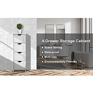 Bonnlo Bathroom Floor Cabinet,White Storage Cabinet with 4 Drawers,Skinny Bathroom Storage,Small Bathroom Drawer Organizers and Storage Free Standing,12 Inch Deep Cabinet for Bathroom
