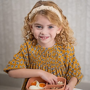 Silicone Bento Box For Kids And Toddlers - 3 Leakproof Compartments - Dishwasher, Oven And Microwave Safe - Eco friendly BPA free - For Daycare Elementary School Lunch, Snacks (Pink Daisies)