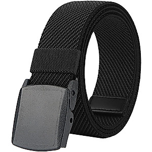 LionVII Men's Stretch Belts -Breathable Casual Web Belt for Men with No Metal Plastic Buckle for Work Sports, Adjustable [53" L x 1.5" W](Black)