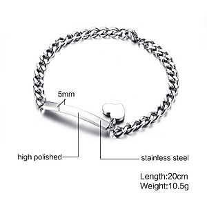 VNOX Custom Engraved Personalized ID Tag Stainless Steel Bar Bracelet with Heart Charm for Women,8.0"