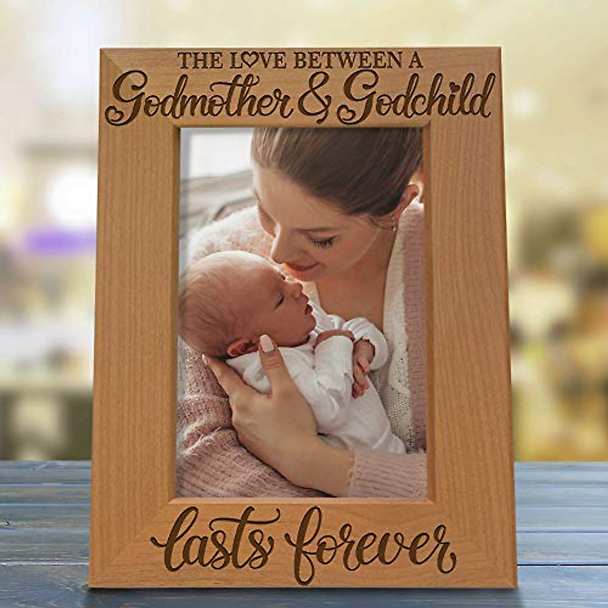 KATE POSH The Love Between a Godmother and Godchild is Forever. Baptism Gifts, Gifts from Goddaughter, from Godson on My Baptism Day. Engraved Natural Wood Picture Frame (4x6-Vertical)