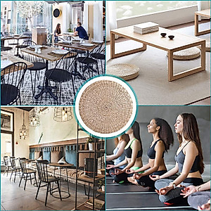 GOTOTOP Tatami Cushion Straw Seat Cushion Pad Handmade Straw 15.4inch Dia Woven Straw Flat Seat Pillow for Yoga Soft Round Pouf Tatami Knitted Floor Mat Garden Dining Room Home Decor Outdoor
