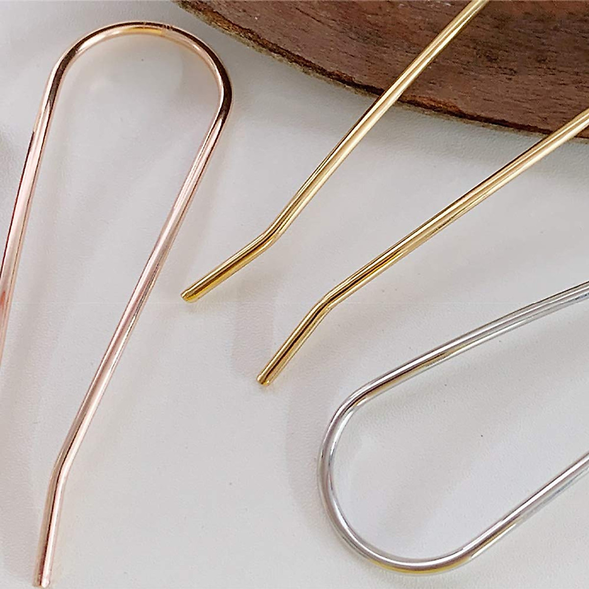 HYFEEL Metal Hair Fork 4.6 inch Simple U Shape Updo Hair Sticks Alloy Gold-plated 2 Prong Bun Hair Pins Clips Grips for Women Thick Hair Styling Tool Accessories, 3 Pack