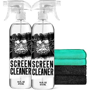 Calyptus Screen Cleaner Spray Kit | (2X) 16oz Sprayer Bottle + (4X) XL Microfiber Cleaning Cloth | Alcohol Free | Phone, Laptop, TV Screen, iPad, iPhone, MacBook Pro, Computer Monitor, Car Screen