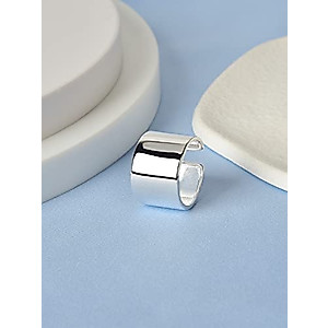 SILBERTALE 14mm Wide 925 Sterling Silver Plain Big Adjustable Open Finger Ring Cuff Thumb Ring Band Fits US Size 5-7