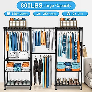 VyGrow Clothes Rack for Hanging Clothes, Adjustable Heavy Duty Clothing Rack with 4 Hang Rods & 7 Shelves, Load 800LBS, 70.47" L x 13.58" W x 76.77" H, Black