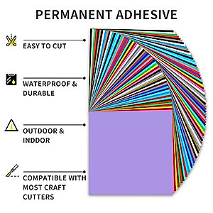 iImagine Vinyl Permanent Vinyl for Cricut, 72 Pack Permanent Adhesive Vinyl Sheets (12”x 12”) for Cricut, Silhouette Cameo and Any Craft Machine Cutter