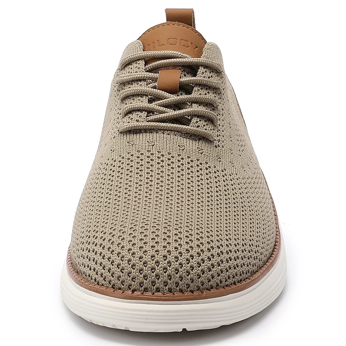 VILOCY Men's Casual Dress Sneakers Oxfords Business Shoes Lace Up Lightweight Comfortable Breathable Walking Knit Mesh Fashion Sneakers Tennis Khaki,EU44