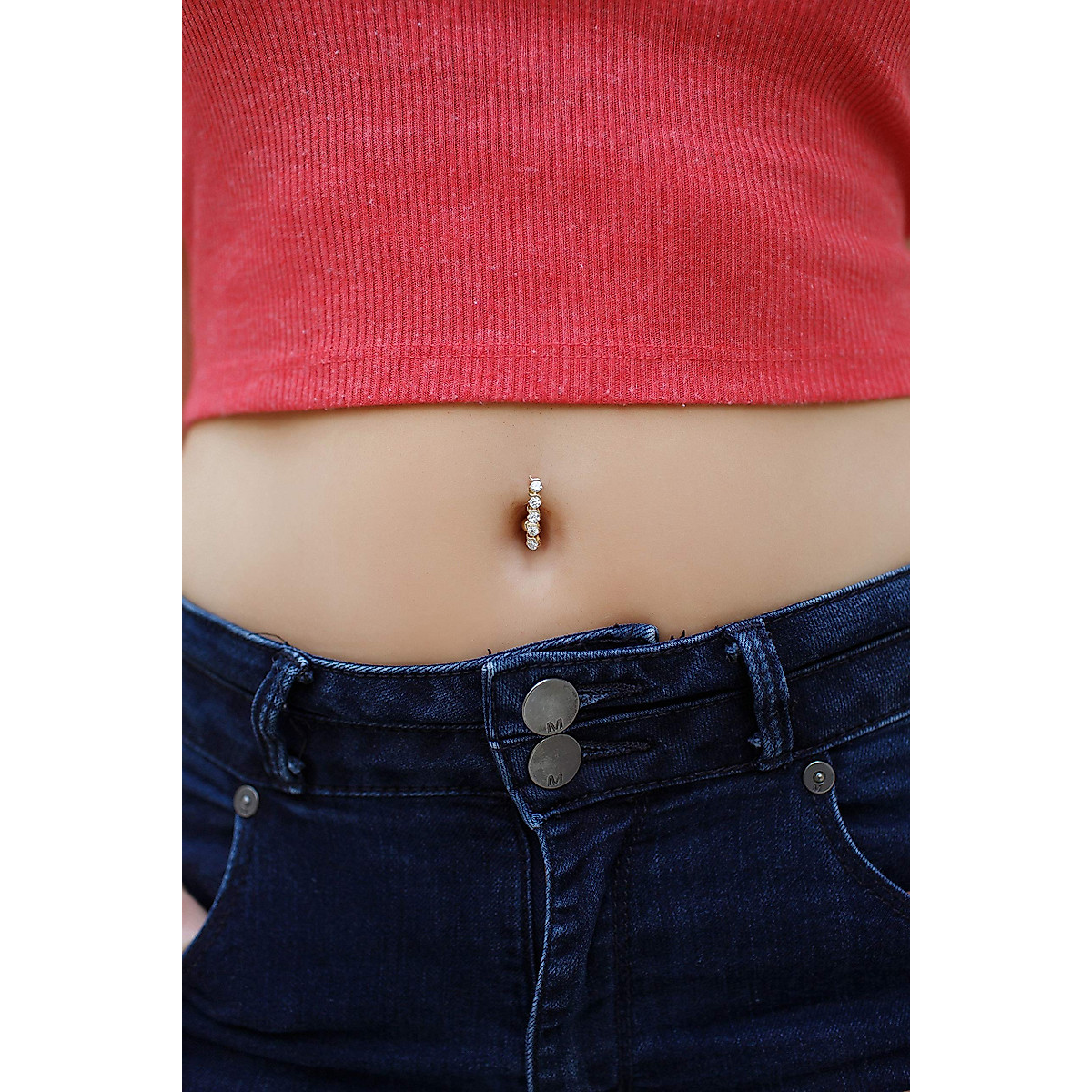 Lavari Jewelers 16 Gauge Top Mount Belly Ring for Women in 10k Yellow Gold with Cubic Zirconia 12 mm Post Length