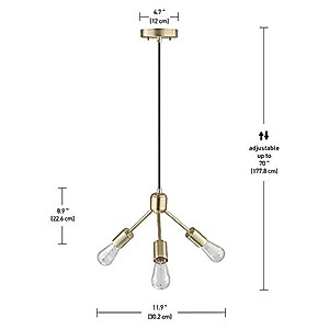 Globe Electric Novogratz x Globe Wyatt 3-Light Chandelier, Gold, Matte Black Cloth Cord 60753