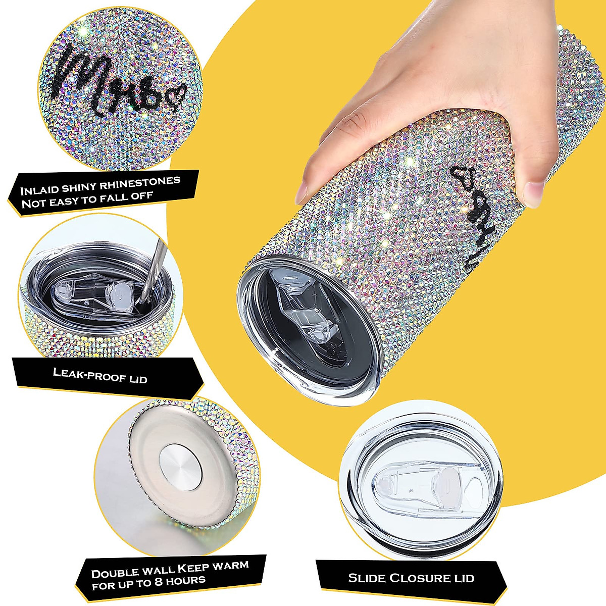 Bling Diamond Mrs Tumble Cup Bridal Insulated Tumbler with Reusable Straw Bride Miss to Gift Maid of Honor for Bridal Shower Engagement Gift Bachelorette Party(AB Color, Stylish Style)