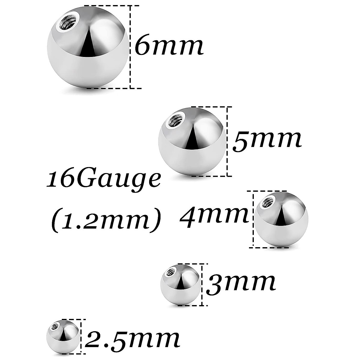 Vsnnsns 16G Replacement Balls 316L Surgical Steel Externally Threaded Piercing Balls for Nipple Tongue Belly Rings Lip Septum Rings Barbell Cartilage Tragus Earrings Piercing Jewelry Balls 16 Gauge