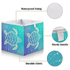 ALAZA Collapsible Storage Cubes Organizer,Sea Turtle Under Water Boho Style Storage Containers Closet Shelf Organizer with Handles for Home Office