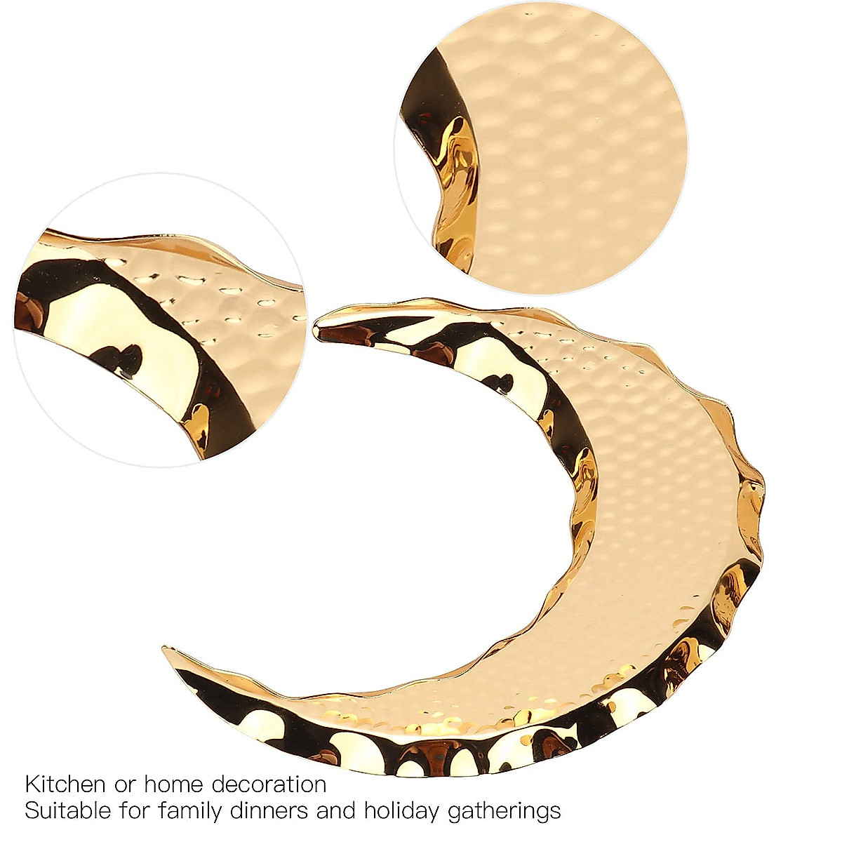 HERCHR Gold Decorative Serving Tray, Half‑Moon Shape Coffee Tea Tray Fruit Plate Coffee Serving Tray for Home Decoration