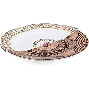 SELETTI HOBYO Dish, Plate, White & Brown, 10.6 inches (27 cm), Tableware, Western, Eastern Floral Pattern, Round
