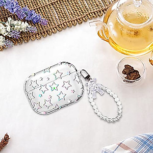 Maxjoy Compatible AirPods Pro Case Cover, Clear Laser Glitter Case for Women Girls Cute Soft Cover with Bear Bracelet Keychain Designed for Apple AirPods Pro Charging Case 2019, Star
