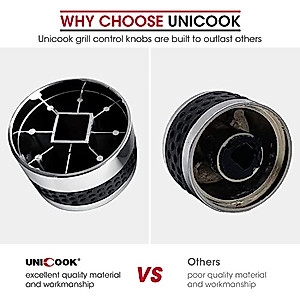 Unicook Grill Control Knobs Replacement 2 Pack, Gas Grill Burner Knob Kit, Fits BBQ Gas Grills with D Shaped Valve Stem, NOT Fit Kitchen or Recessed Flush Valve Stem, Include 2 Knobs and 6 Adaptors