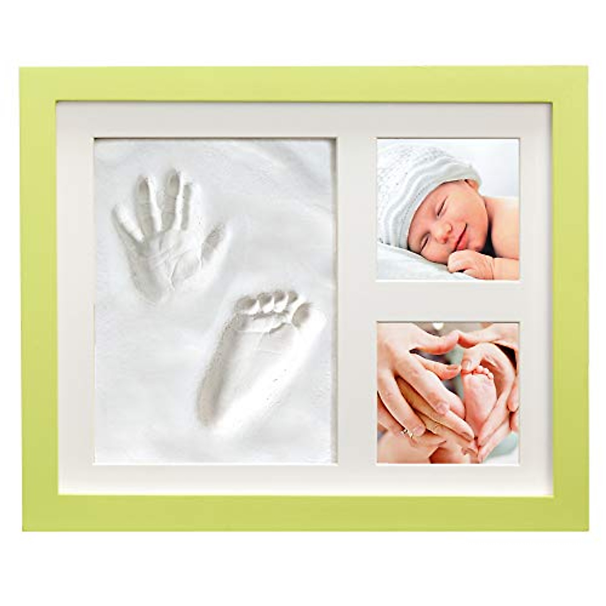 Lime Clay Hand/Footprint Photo Frame for Babies, Kids, and Pets – Includes 9” x 11” Colored Wood Photo Frame, Roller, Mounting Hardware, and Instructions -"Pose"ies