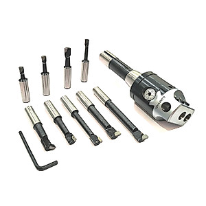 Assorts Quality Boring Head 2 Inches for Milling & Lathe Machine R8 (7/16 UNF Drawbar) & 9 pcs Carbide Tool Set