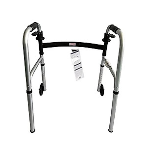 HEALTHLINE 2 Wheel Walker for Seniors & Adults - Deluxe Lightweight Foldable Walker with Wheels 5" up to 350 lbs and Free 2 Pair of Rear Glides & Triggers (Red)