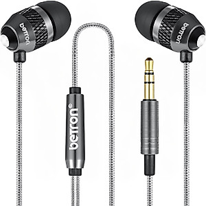 Betron B25 Earphones, Noise Isolating in-Ear Wired Headphones with Strong Bass, Tangle-Free Cord, Lightweight, Carry Case and Soft Earbud Tips (Black)