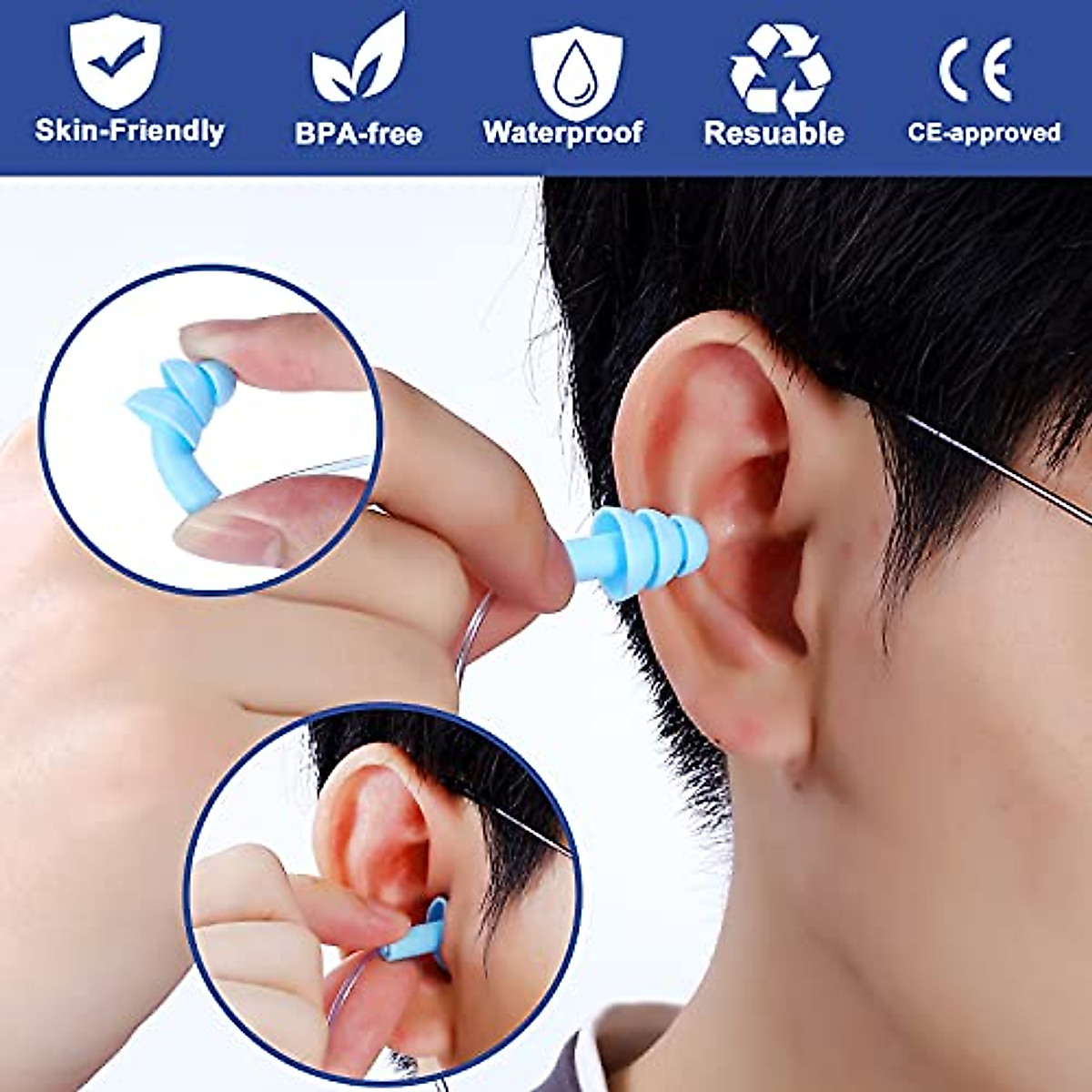 BESSELING Ear Plugs for Sleeping Noise Reduction Ear Plugs 6 Pairs Comfortable Silicone Ear Plug Sound Blocking Earplugs for Sleep Snoring Swimming Concert Musician Construction Shooting (6pack)