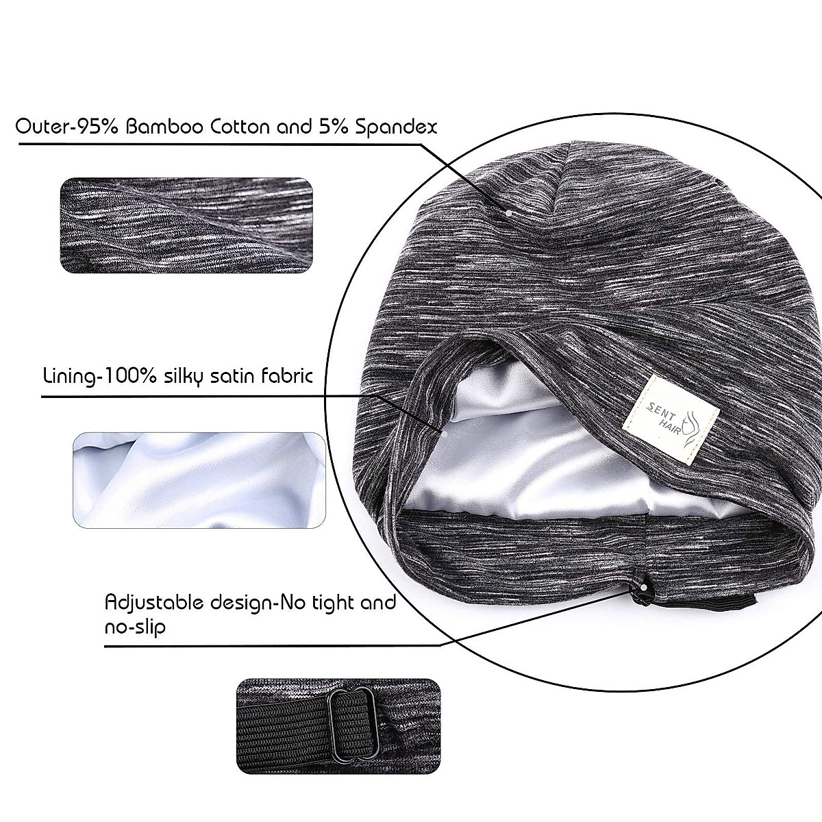 sent hair Kids Satin Lined Bonnet Silk Slouchy Beanie for Natural Hair Adjustable Sleep Bonnet Slap Cap for Kids/Child/Teens (4-10 Years Old,Black)