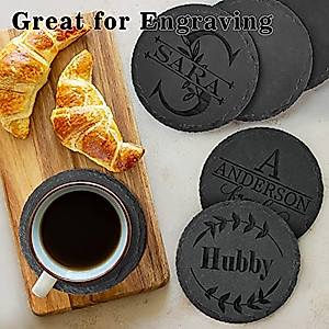 Slate Coasters, MAPRIAL 4 Inch 12 Pieces Round Black Stone Coasters with Anti-Scratch Backing for Bar, Kitchen Home Decor, Table, Cup, DIY, Housewarming Gift