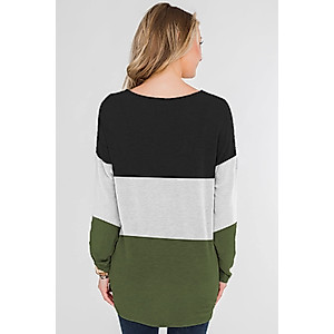 ETCYY NEW Womens Long Sleeve Tops Basic Fall Clothes Color Block Shirts Side Split T-Shirt A-black