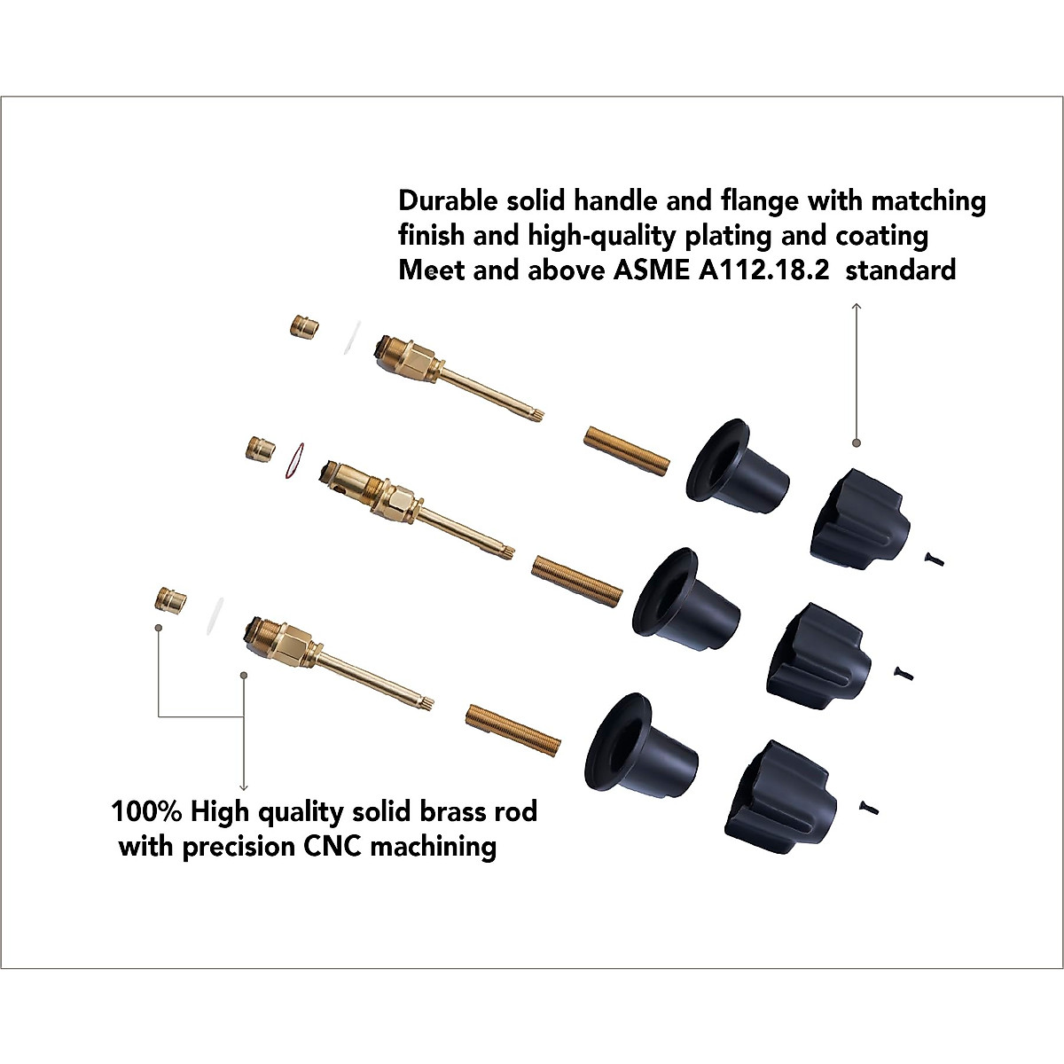 SENTO Bathtub and Shower 3 Handle Tub Trim Set For Central Brass Faucets Bathtub Shower, 10L-11H, 10L-11C, 10L-13D, Easy Installation, Heavy Duty Metal, Matte Black