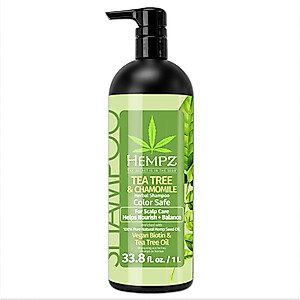 Hempz Biotin Hair Shampoo - Tea Tree & Chamomile - For Scalp Care Hair Growth & Strengthening of Dry, Damaged and Color Treated Hair, Hydrating, Softening, Moisturizing - 33.8 Fl OZ