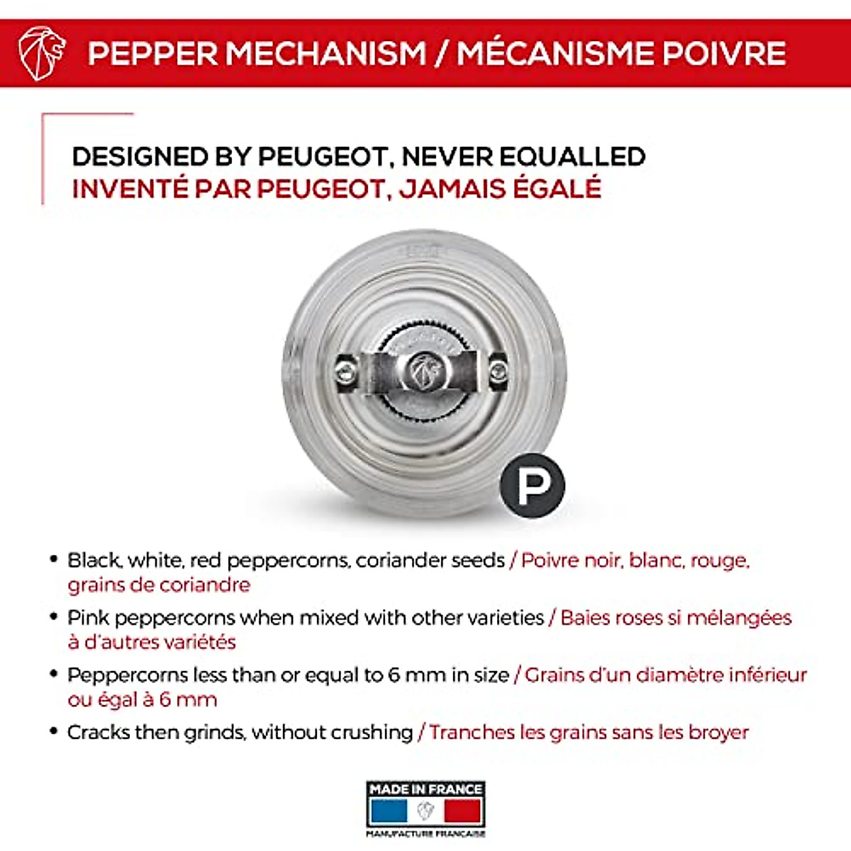 Peugeot - Nancy Manual Pepper Mill - Transparent Adjustable Grinder - Acrylic, Clear, 15 inches