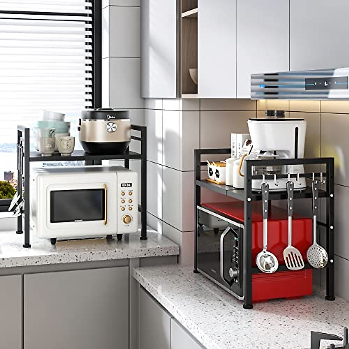 KITCSTI Microwave Oven Rack,Expandable Microwave Shelf for Kitchen Counter,2 Tiers Microwave Stand Countertop Organizer for Kitchen Counter