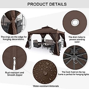 MASTERCANOPY 10x10 Patio Gazebo with Netting Screen Walls for Lawn, Garden, Backyard and Deck Brown