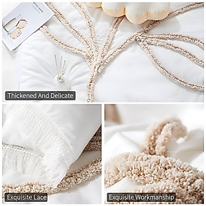 Rvciby Boho Leaf Duvet Cover Queen Size,Soft Microfiber Bedding Set with Tassel and Tufted Pattern,3 Pieces,1 Duvet Cover with Zipper Closure & Corner Ties and 2 Pillow Shams,90 X 90 Inches (White)