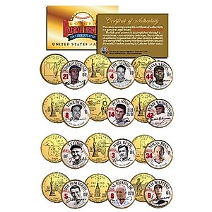 GOLDEN BASEBALL LEGENDS Hall of Fame State Quarters 12-Coin Set Gold Plated