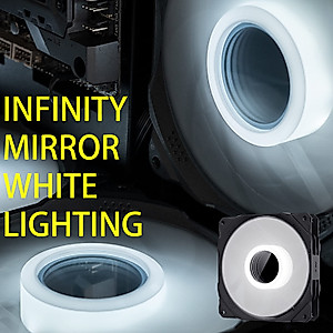 upHere 120mm PC Case Fan, 3-Pin, Infinity White Ring LED, 6.36W, 12V, 2000 RPM, 2E+1 dB, Desktop Compatible