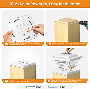ELECLINK Solar Post Cap Lights 6 Pack, Warm White Solar Outdoor Post Lights, Waterproof Fence Post Cap Lights Solar Powered Fit 3.5x3.5 4x4 4.5x4.5 5x5 5.5x5.5 Post for Garden Fence Deck Yard
