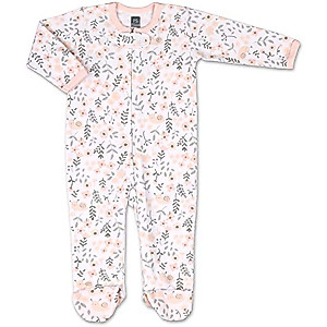 The Peanutshell Flowers & Stars 3 Pack Footed Sleepers for Baby Girls (Newborn) Pink