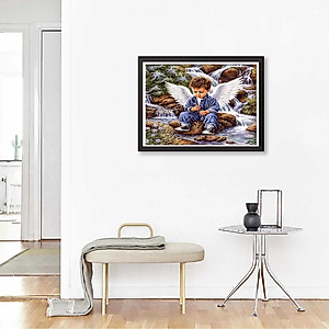 Kaliosy 5D Diamond Art Painting Angel by Number Kits, Paint with Diamonds Art Boy DIY Full Drill, Crystal Craft Cross Stitch Embroidery Decoration 30x40cm?12x16 inch?