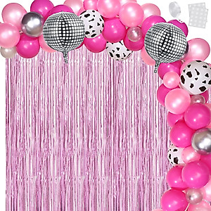 95 Pcs Western Disco Party Decorations for Women, Cowgirl Balloon Arch 4D Disco Ball Balloon Silver Fringe Curtains for Western Theme Bachelorette Party Supplies (Fresh Color)