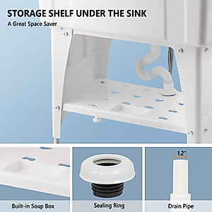 VINGLI Utility Sink Laundry Tub for Washing Room, Freestanding Utility Sink with Stainless Steel Faucet, White, 32.3"W x 22.4" D x43.3"H(Include Faucet)