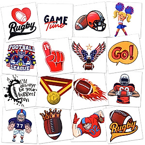 HOWAF 100+PCS American Football Temporary Tattoos, Super Bowl Fake Tattoos for Kids Adults, Rugby Face Tattoos Stickers for Sports Football Fans Favors, Waterproof Body Tattoos for Football Event Party Supplies