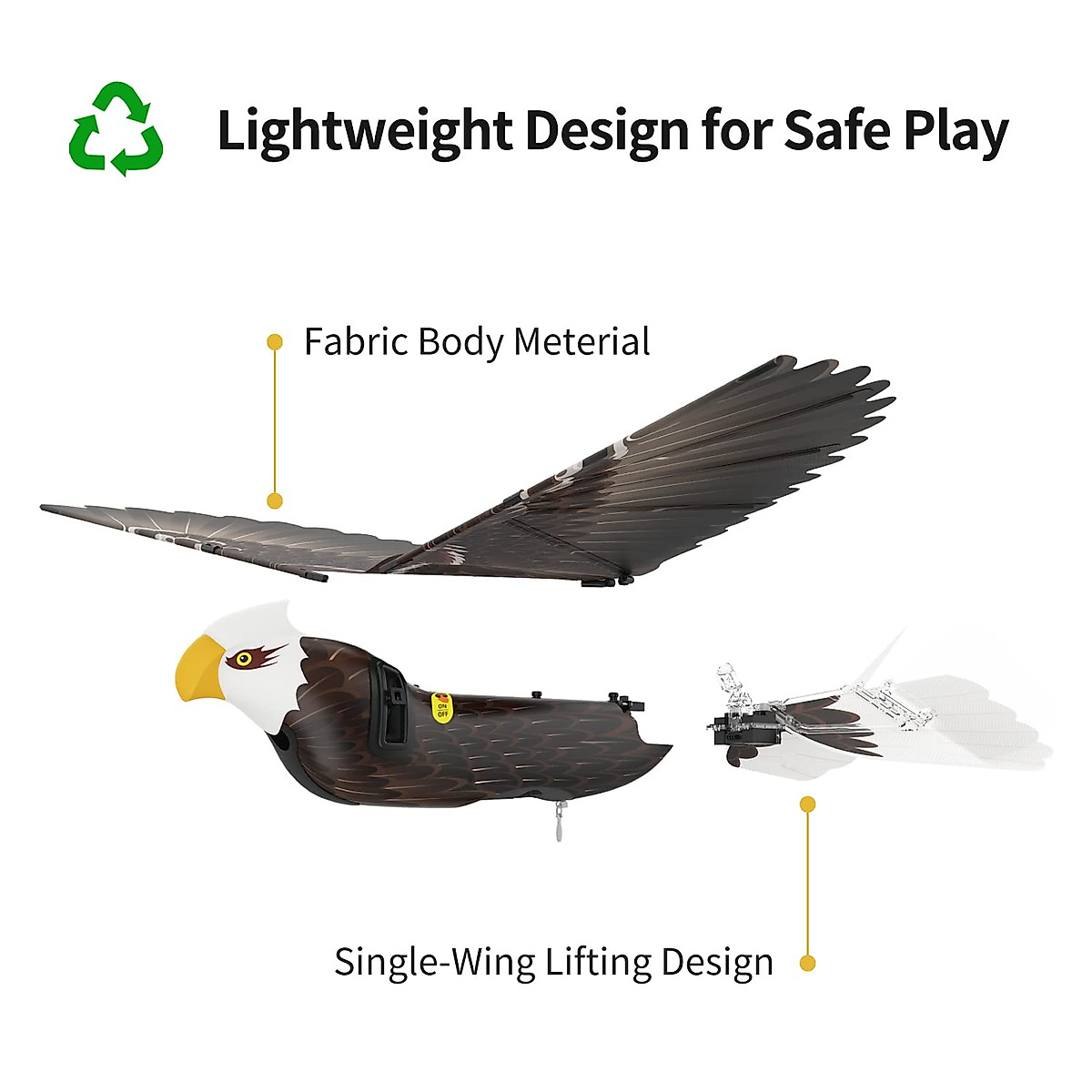 HANVON Go Go Bird Eagle,RC Helicopter,Remote Control Aircraft,Drone-Tech Flying Bird,Fabric Single Wing Lifting Design,Smart Bionic Flapping Wings Eagle for Advanced Kids