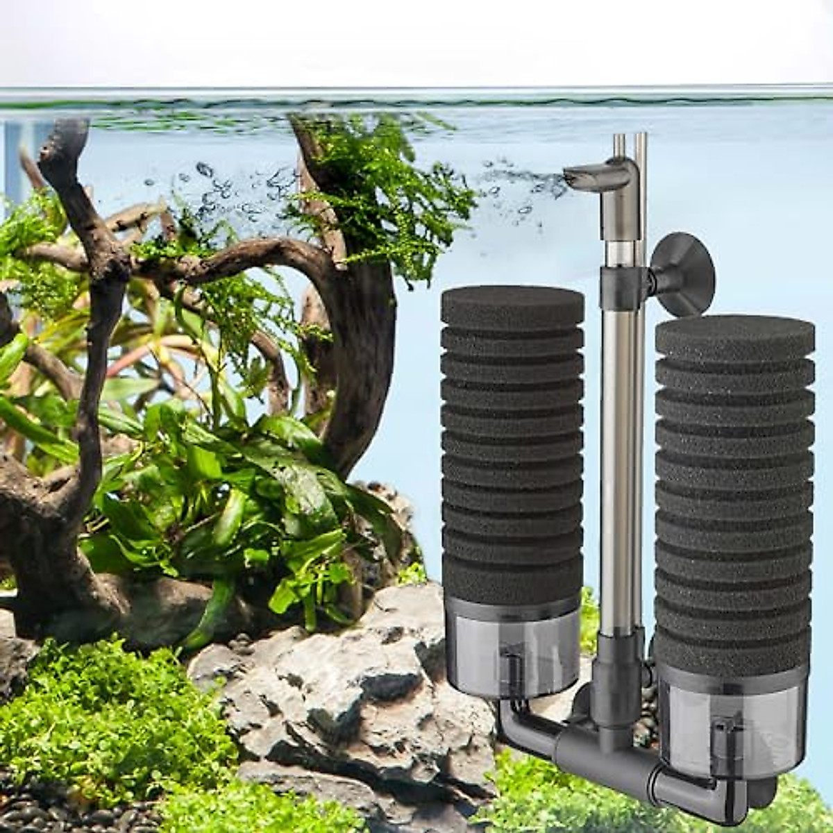Digoos Aquarium Sponge Filter for 20-55 Gallon, with 2 Spare Sponges and 2M Spare Tube ，for Shrimp,Betta, Nano Fish Tank