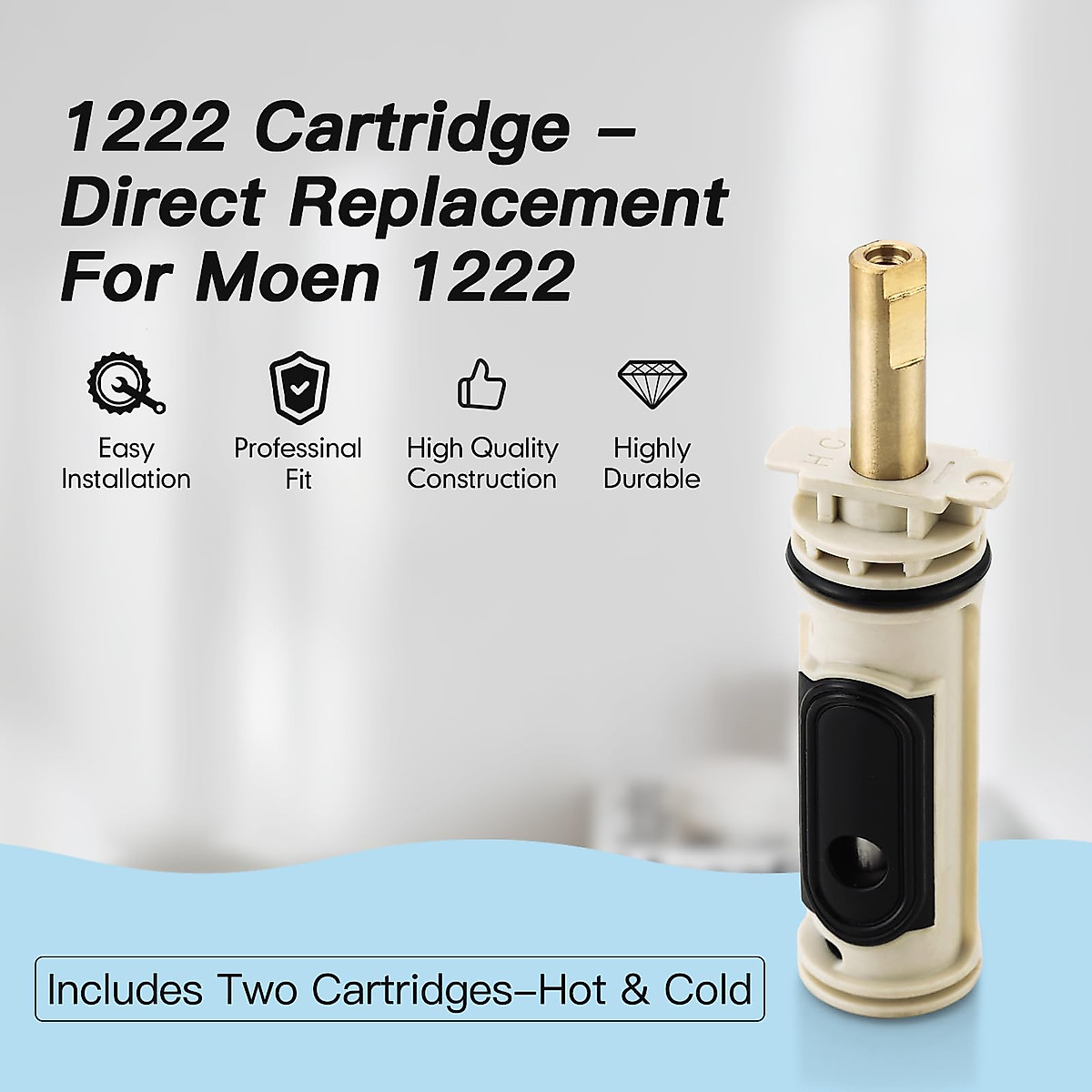 1222 Replacement Cartridge Compatible with Moen 1222 1222b Faucet Cartridge, Tub Shower Cartridge Replacement Part, Durable Brass & Plastic
