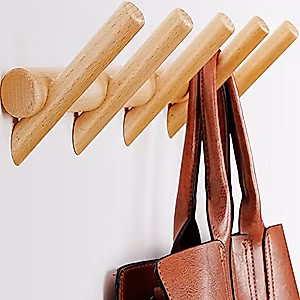Goglory Wooden Coat Rack Wall Mount, Wood Coat Hooks Wall Mounted, 5 Wood Hooks for Hanging Coats Vintage & Pretty, Coat Hook Easy to Install, Wall Mounted Coat Rack for Hat, Robe, Backpack, etc