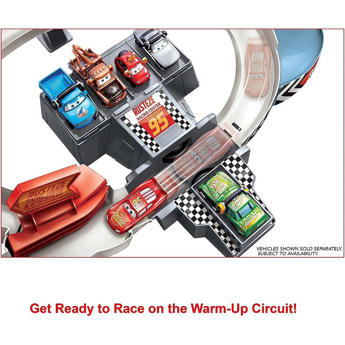 Disney Car Toys Rust-Eze Double Circuit Speedway Playset Test Track Set For Drift, Race and Crash Competitions, With Lightning McQueen Vehicle, Kids Birthday Gift For Ages 4 Years and Older