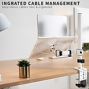 VIVO Single Laptop Notebook Desk Mount Stand, Fully Adjustable Extension with C-clamp, Fits up to 17 inch Laptops, White, STAND-V001LW